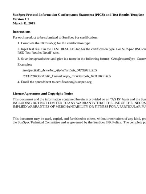 Fillable Online Sunspec Protocol Information Conformance Statement Pics And Test Results