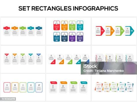 사각형 인포 그래픽을 4 5 8 단계 옵션 부품 또는 프로세스로 설정하십시오 비즈니스 데이터 시각화 0명에 대한 스톡 벡터 아트