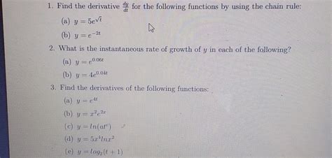 Solved Find The Derivative Dydt ﻿for The Following Functions
