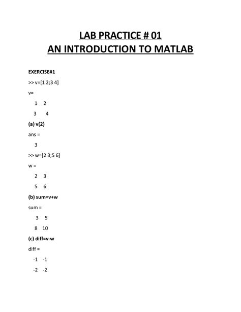 Matlab Lab Practice An Introduction To Matrix Operations And Signal Generation Exercises