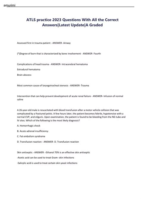 Atls Practice 2023 Questions With All The Correct Answers Atls Tests