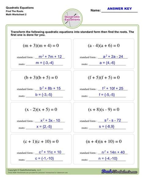 Mastering Quadratic Equations A Comprehensive Math 2 Worksheet