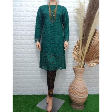 Jual Set Kebaya Modern Kebaya Tunik Brukat Hijau Botol Kebaya