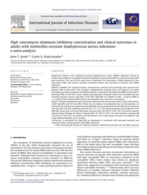 Pdf High Vancomycin Minimum Inhibitory Concentration And Clinical Outcomes In Adults With