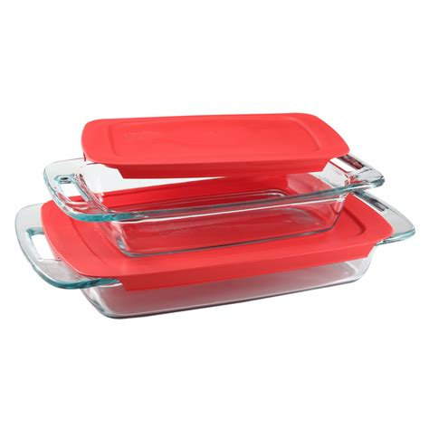 Pyrex® Easy Grab 4 Piece Rectangular Glass Bakeware Set With Red Lids