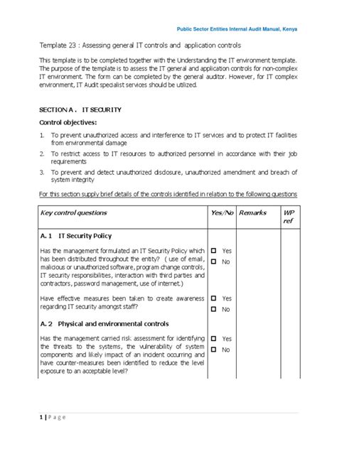 Template 23 Assessing General It Controls And Application Controls Pdf Security Computer