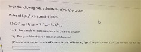 solved given the following data calculate the delta mol