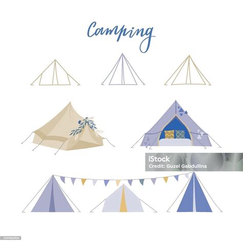 캠핑 벡터 삽화 보호 텐트 여름 캠프에 대한 웹용 라인 티피 자연 휴식 보보스에 대한 스톡 벡터 아트 및 기타 이미지 보보스