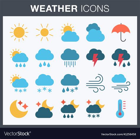 Set Of Flat Style Colorful Weather Forecast Icons Vector Image