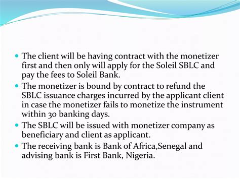 Soleil Bank Sblc Monetization Non Recourse Loan Ppt