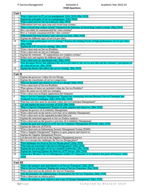 Itsm Questions Pdf