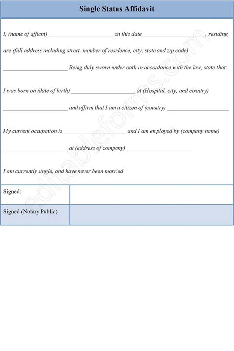 Single Status Affidavit Fillable Pdf Template Single Status Status