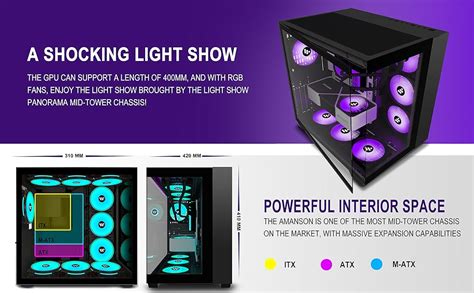 Amanson Pc Case Pre Install 9 Argb Fans Atx Mid Tower Keystone 4