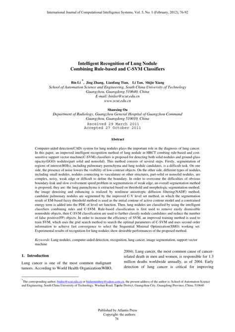 Pdf Intelligent Recognition Of Lung Nodule Combining Rule Based And C