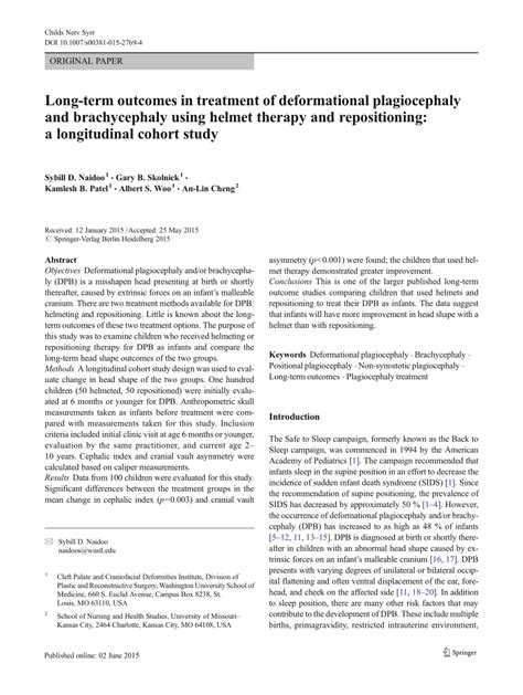 Pdf Long Term Outcomes In Treatment Of Deformational Plagiocephaly And Brachycephaly Using