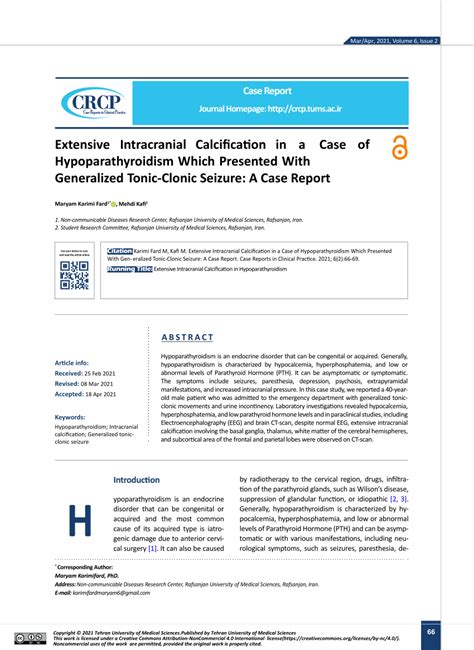 Pdf Extensive Intracranial Calcification In A Case Of Hypoparathyroidism Which Presented With