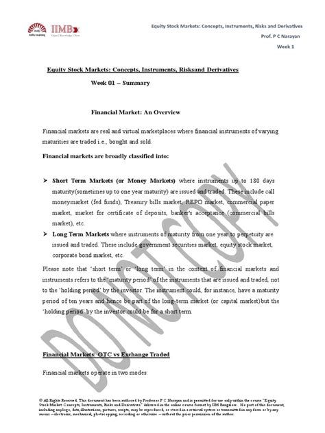 Esm Week 1 Summary Pdf Stocks Over The Counter Finance