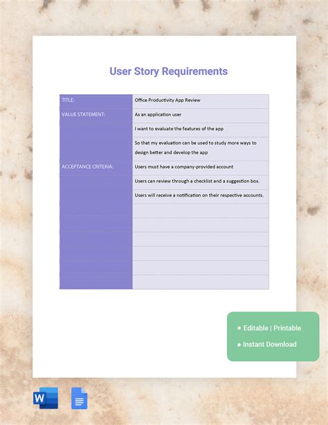 Free User Story Templates To Edit Online And Print