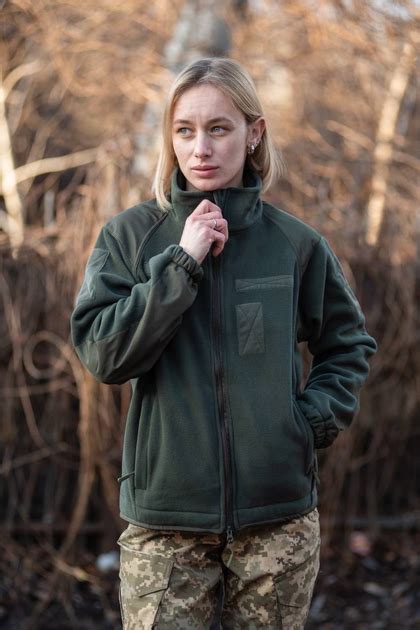 Жіноча флісова кофта з накладками Military олива S фото відгуки характеристики в інтернет