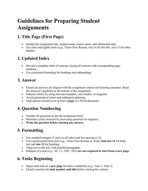Student Assignment Guidelines Formatting And Submission