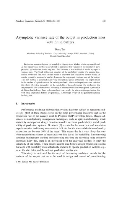 Pdf Asymptotic Variance Rate Of The Output In Production Lines With Finite Buffers