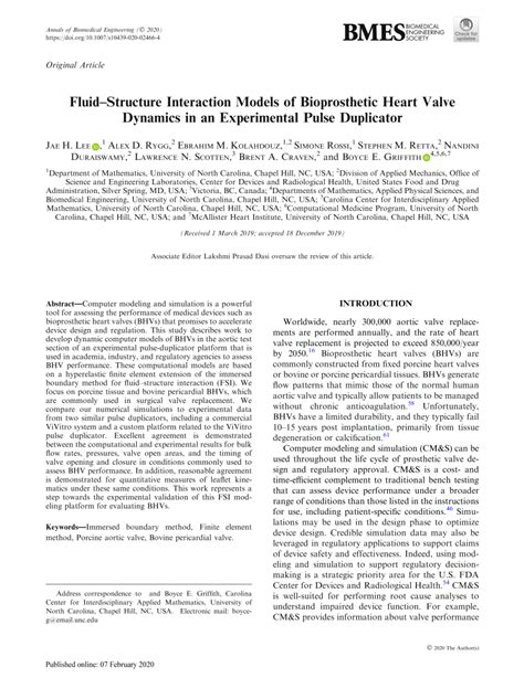 Pdf Fluid Structure Interaction Models Of Bioprosthetic Heart Valve Dynamics In An