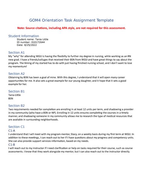 Orientation Task Template Wgu Gom4 Orientation Task Assignment