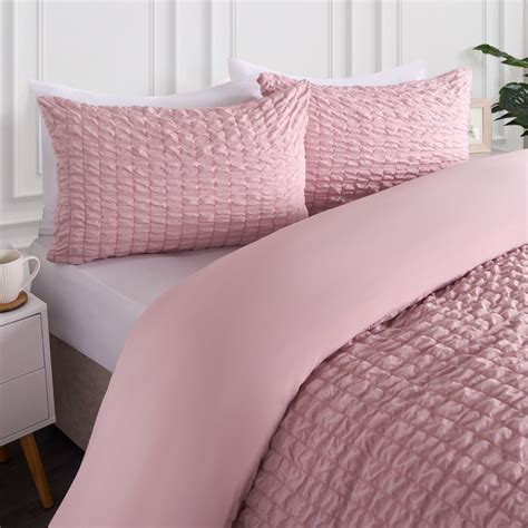 Ohs Geometric Seersucker Duvet Set Blush Double