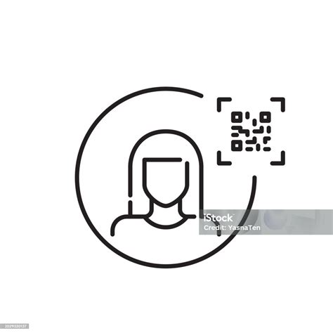 Female User Account Avatar And Qrcode P2p Banking Transfer Pixel Perfect Icon Stock Illustration