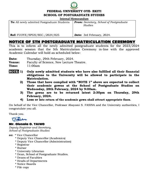 Digital Transformation And Technology Federal University Oye Ekiti On Linkedin Nᴏᴛɪᴄᴇ ᴏꜰ 5ᴛʜ