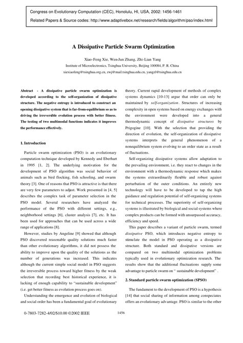 Pdf A Dissipative Particle Swarm Optimization