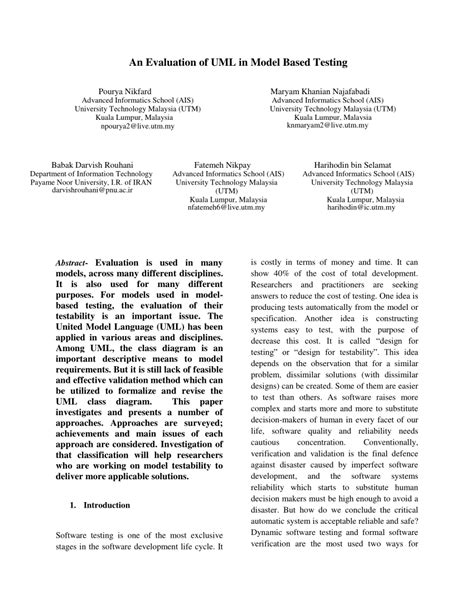 Pdf An Evaluation Of Uml In Model Based Testing
