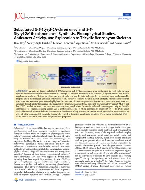 Pdf Cheminform Abstract Substituted 3 E Styryl 2h Chromenes And 3 E Styryl 2h Thiochromenes