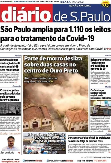 Capa Diário De São Paulo Edição Sexta14 De Janeiro De 2022