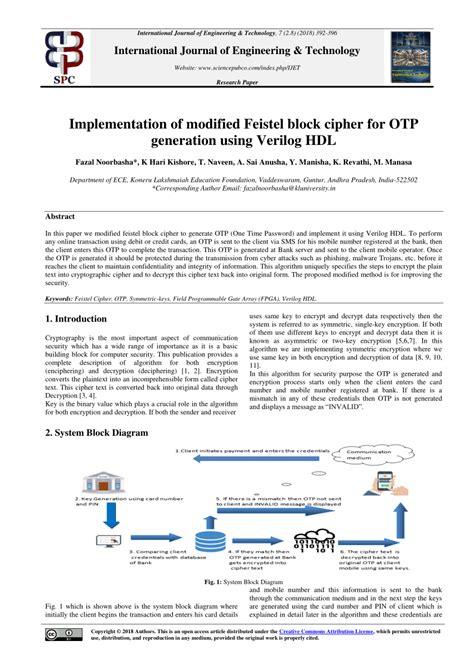 Pdf Implementation Of Modified Feistel Block Cipher For Otp Generation Using Verilog Hdl