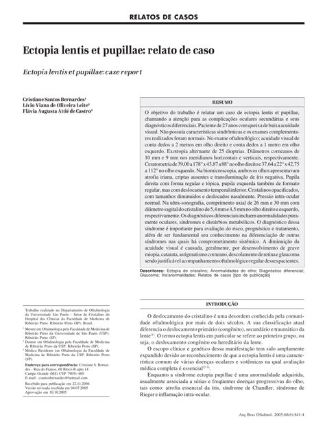 Pdf Ectopia Lentis Et Pupillae Case Report