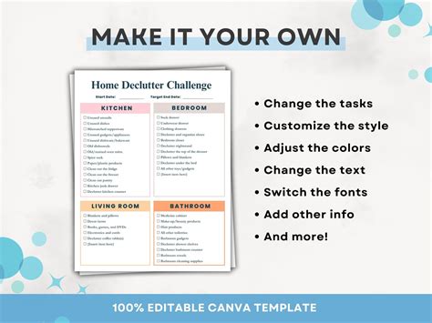 Declutter Checklist Template Editable Cleaning Schedule Etsy