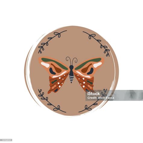 소셜 미디어 스토리 하이라이트를 위한 브러쉬 텍스처가 있는 원에 브랜치 아이콘 로고 벡터 일러스트가 있는 귀여운 나비 0명에 대한 스톡 벡터 아트 및 기타 이미지 Istock
