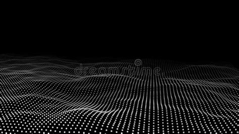 Abstract Wave With Moving Dots Flow Of Particles Cyber Technology Illustration Stock Vector