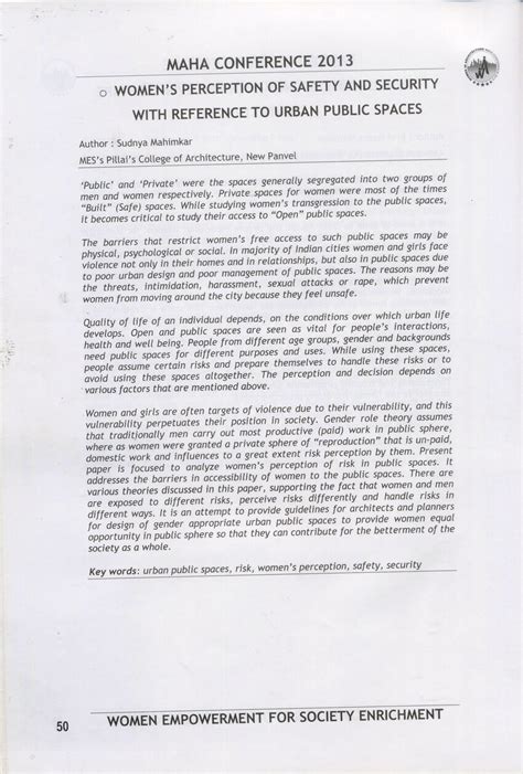 Pdf Womens Perception Of Safety And Security With Respect To Urban Public Spaces