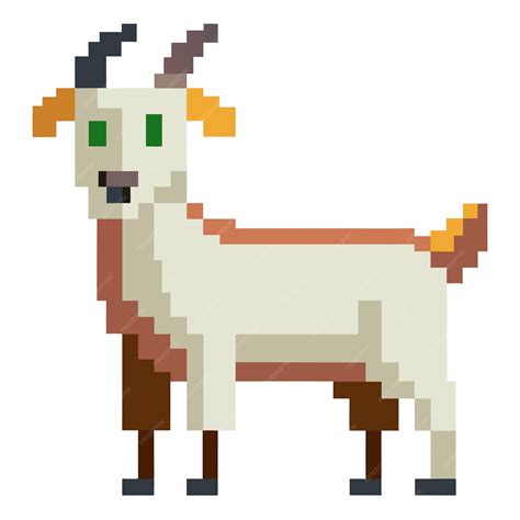 Pixel Art Goat With Green Eyes And Colorful Horns On White Background
