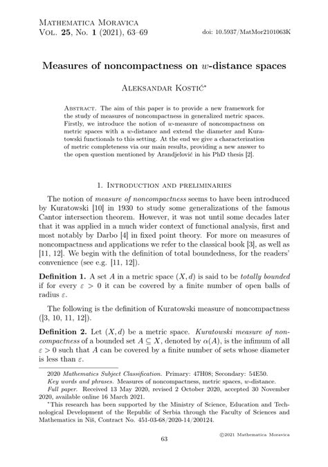 Pdf Measures Of Noncompactness On W Distance Spaces