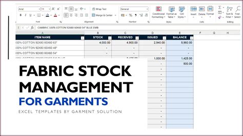 Garment Industry Fabric Tracking Excel Template Tutorial Youtube