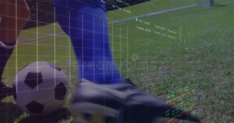 soccer player kicking ball with data analysis animation overlay on