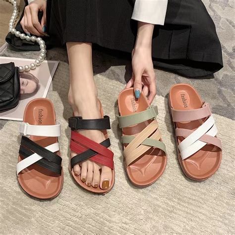 New Fashion Korean Flat Shoes Sandals Womens Slippers Shopee Philippines