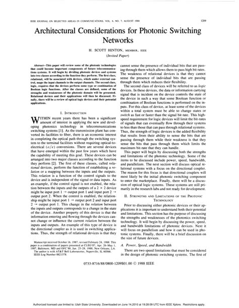 Pdf Architectural Considerations For Photonic Switching Networks