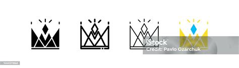 로얄 크라운 세트 아이콘입니다 권력 왕국 선물 금 유물 권력의 상징 궁전 성 왕족의 피 왕위 계승자 흰색 배경에 서로 다른 스타일의 4 벡터 아이콘 거리에 대한 스톡 벡터