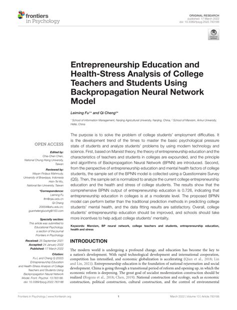 Pdf Entrepreneurship Education And Health Stress Analysis Of College