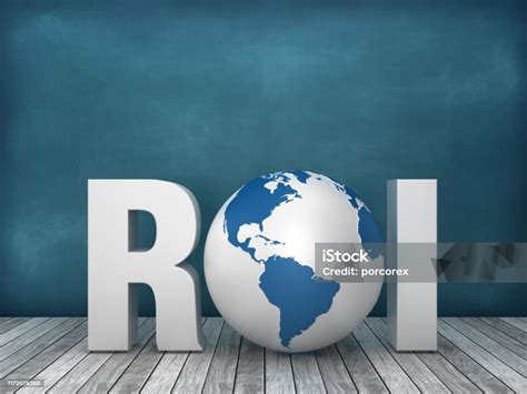 칠판 배경에 글로브 월드와 3d 워드 Roi 3d 렌더링 3차원 형태에 대한 스톡 사진 및 기타 이미지 3차원 형태 가정의 방 경제 Istock