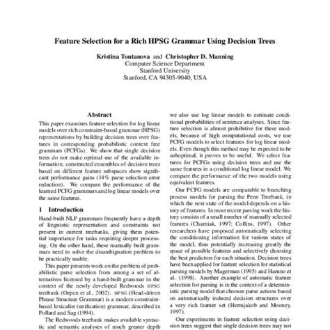 Feature Selection For A Rich Hpsg Grammar Using Decision Trees Acl